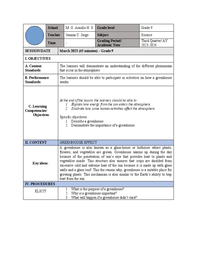Lesson Plan - Greenhouse | PDF | Greenhouse Effect | Earth