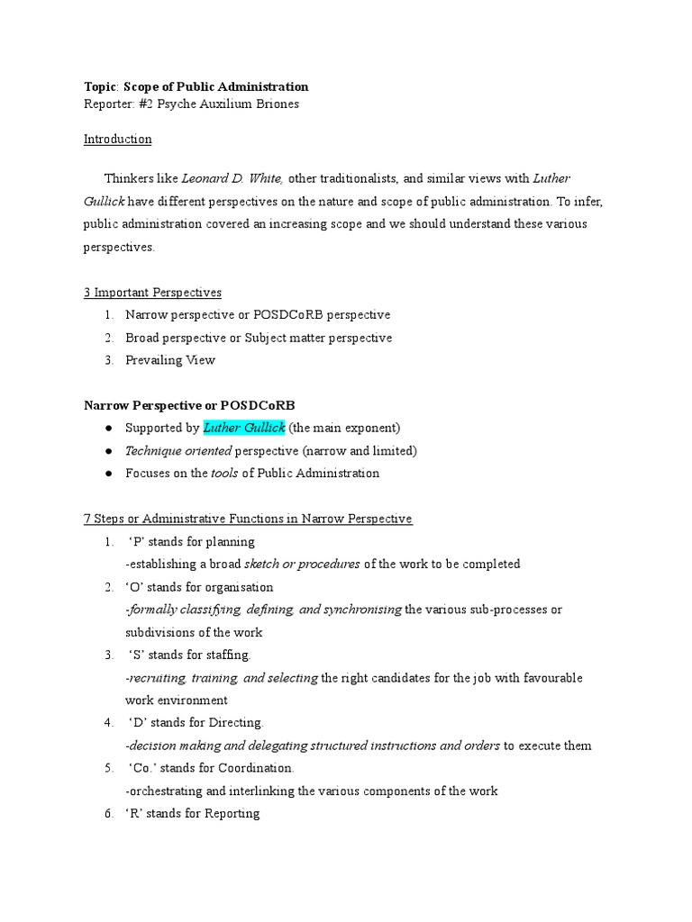 Topic - Scope of Public Administration Content Document | PDF | Public ...