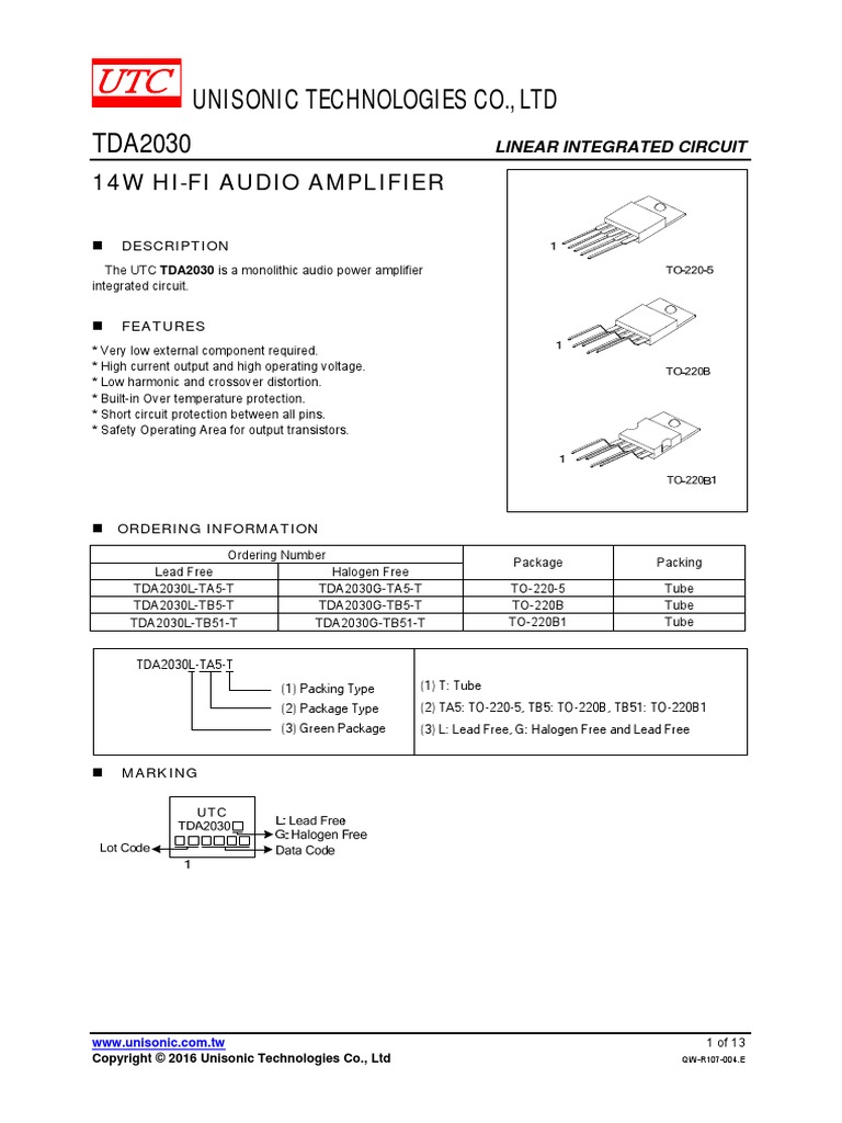 Utc Tda2030l Datasheet Retroamplis Pdf Electronic Filter Amplifier