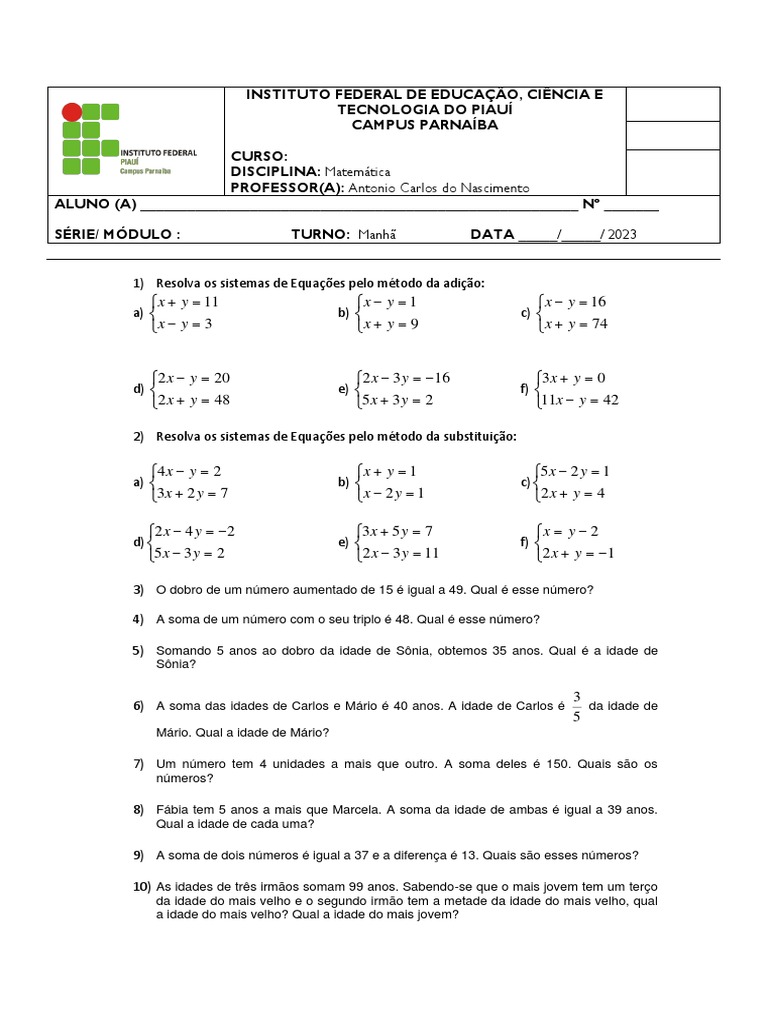 Aula 4 e 5 - Sistemas de Equação Do Primeiro Grau | PDF | Matemática