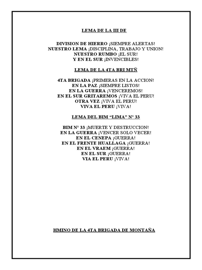 Lemas y Himnos del Ejército Peruano | PDF | Perú | Militar