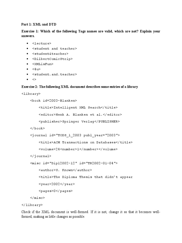 Tutorial 3 - XML - DTD - XML Parser | PDF | Teaching Methods & Materials | Computers