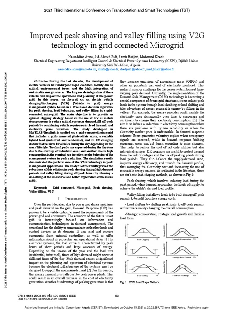 Improved Peak Shaving and Valley Filling Using V2G Technology in Grid Connected Microgrid | PDF ...