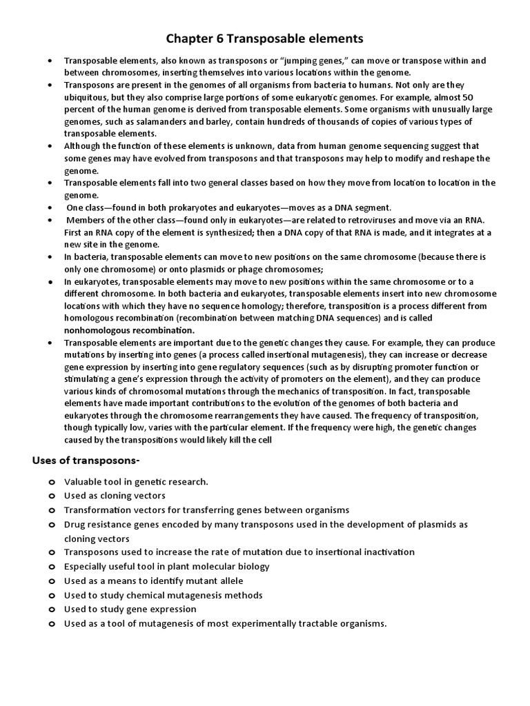 Transposable Elements | PDF | Transposable Element | Reverse Transcriptase