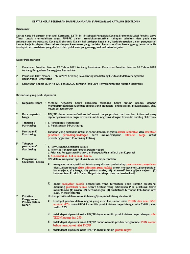 Kertas Kerja E Purchasing Katalog Pekerjaan Konstruksi Pdf