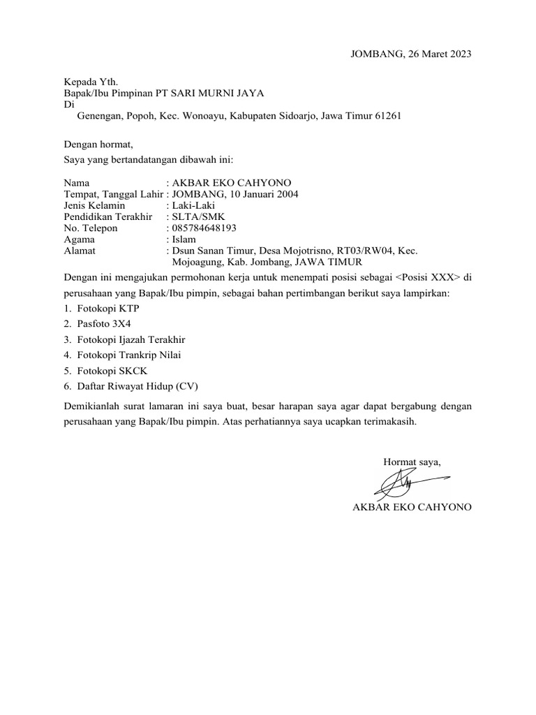 PDF Lamaran Kerja | PDF