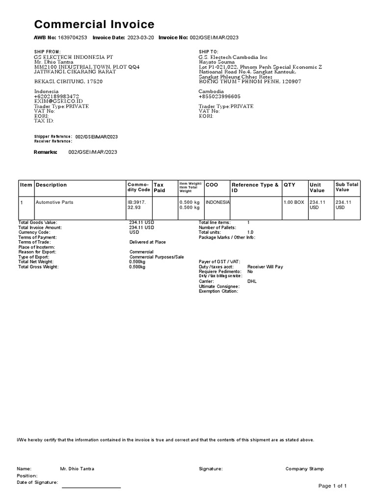 Commercial Invoice | PDF | Value Added Tax | Invoice