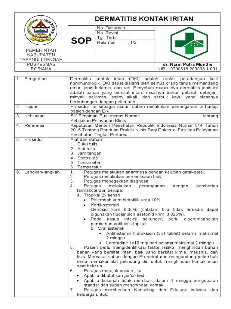 Prosedur Penanganan Dermatitis Kontak Iritan | PDF