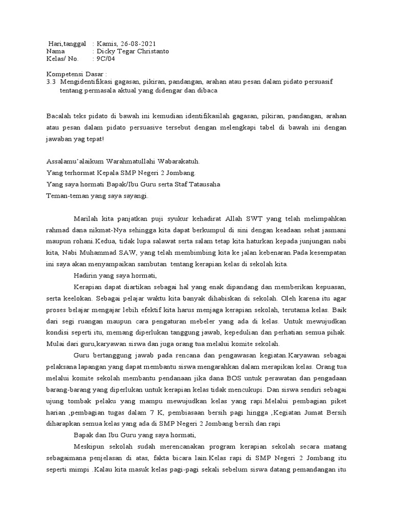 Kerapian Kelas di SMP Negeri 2 Jombang | PDF