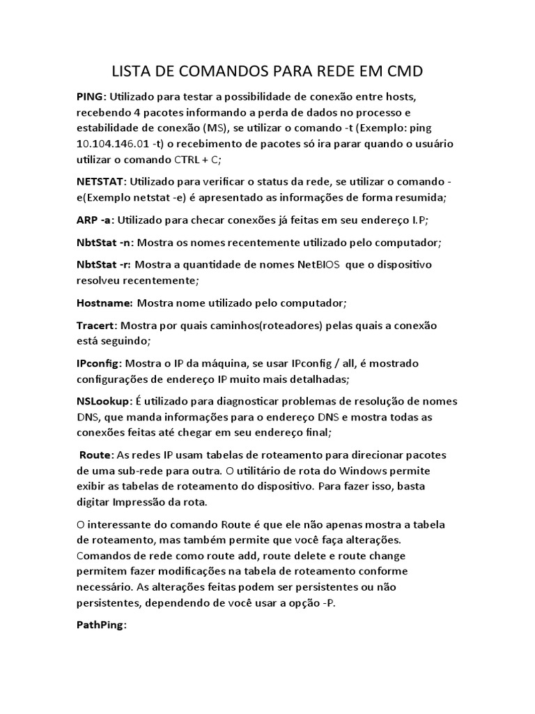 Comandos para Rede CMD | PDF