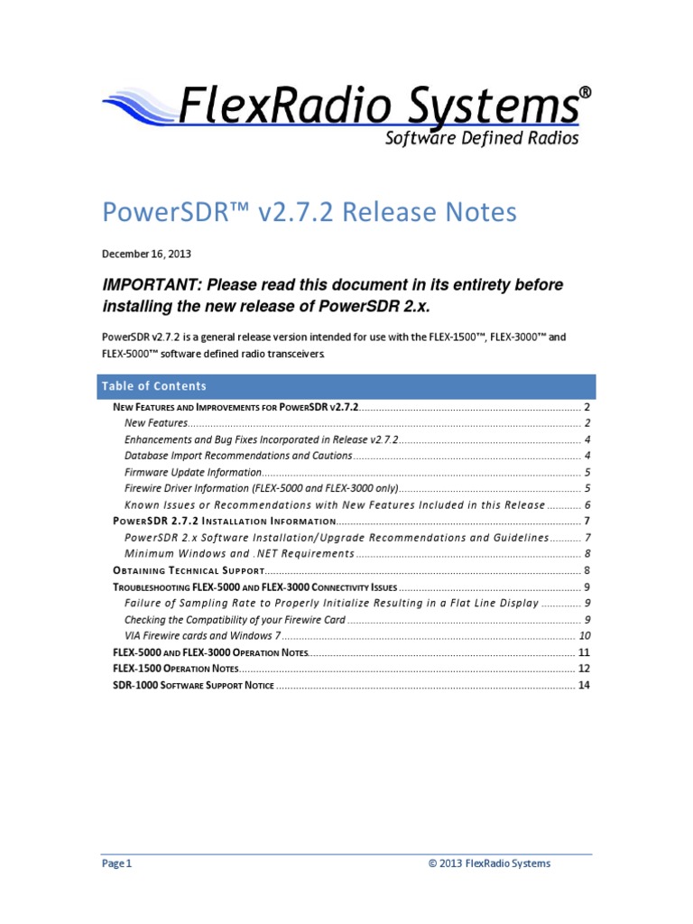 PowerSDR™ v2.7.2 Release Notes | PDF | Windows Xp | Microsoft Windows