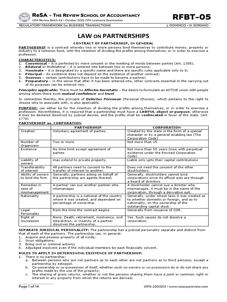 RFBT-05 (Partnerships) | PDF | Liquidation | Partnership