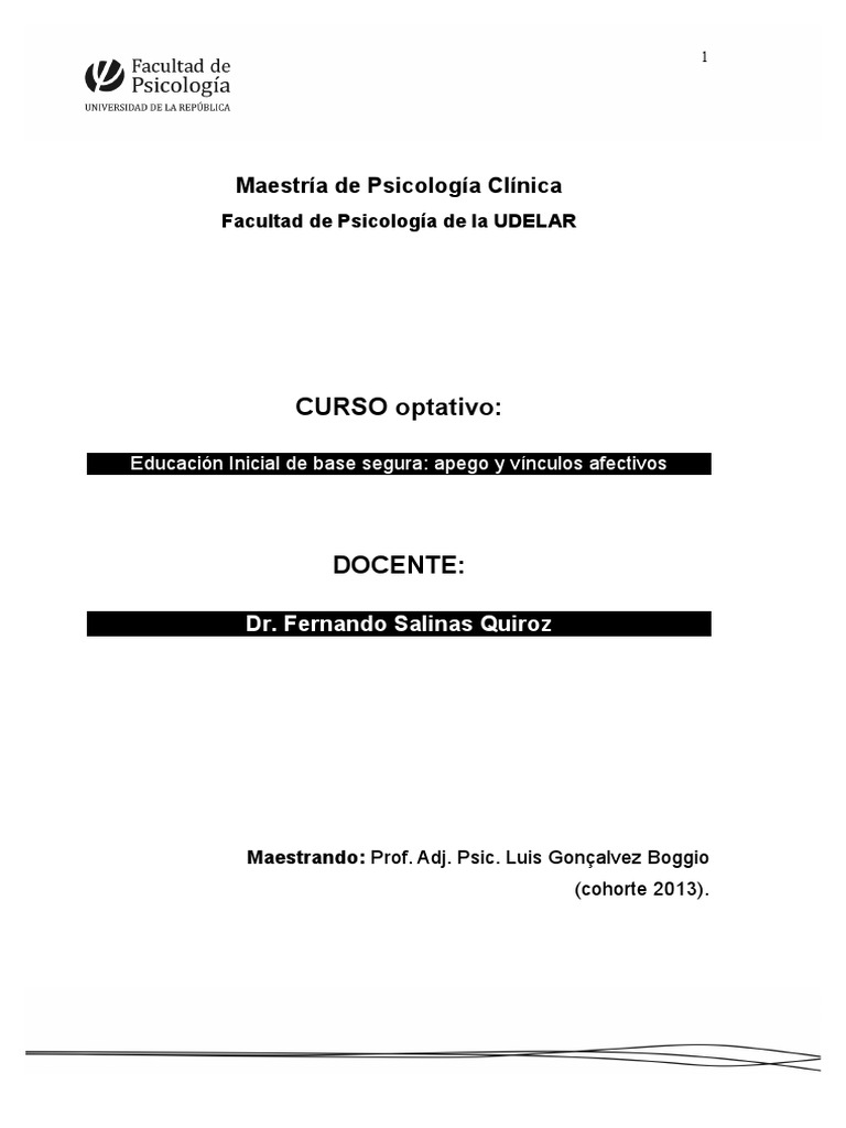 Apego y Carácter (Luis Goncalvez Boggio) | PDF | Teoría de apego | Conceptos psicologicos