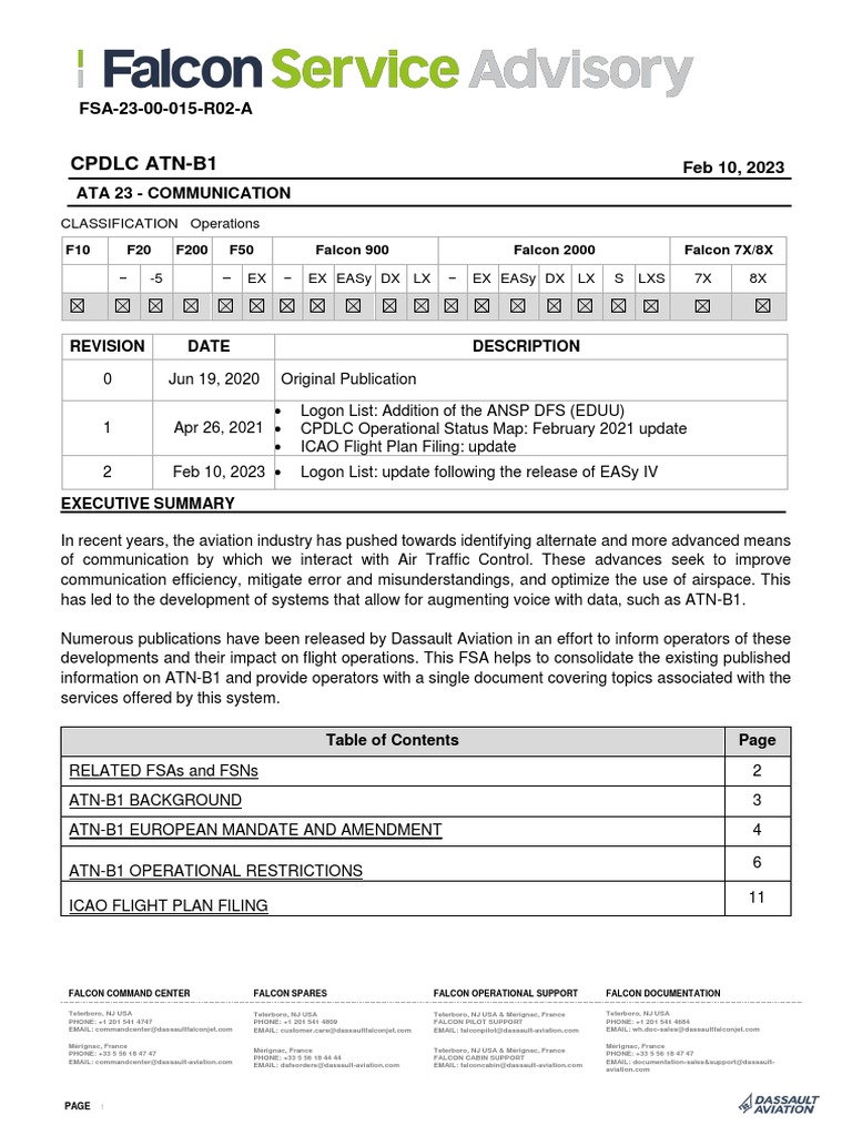 Consolidated Guidance on ATN-B1 Data Link Services for Dassault Falcon ...
