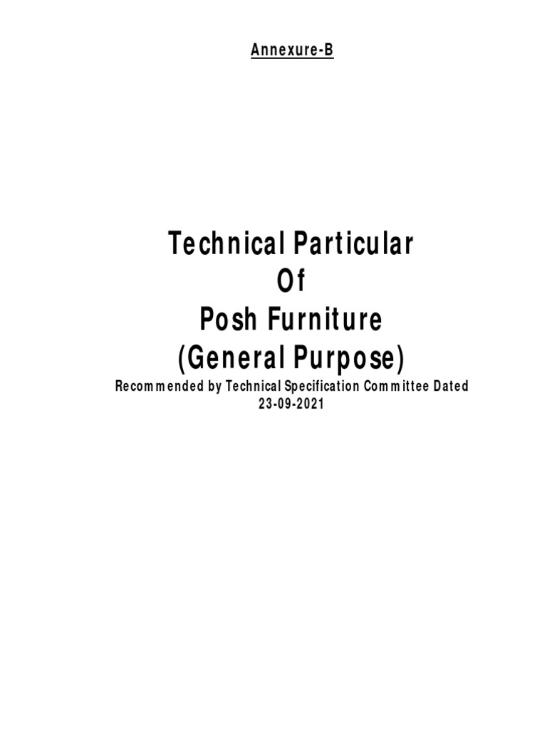 Technical Specs for Posh Furniture | PDF | Cabinetry | Sheet Metal