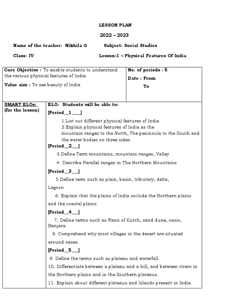 Physical Features of India: Class 4 Lesson Plan | PDF | Desert | Himalayas