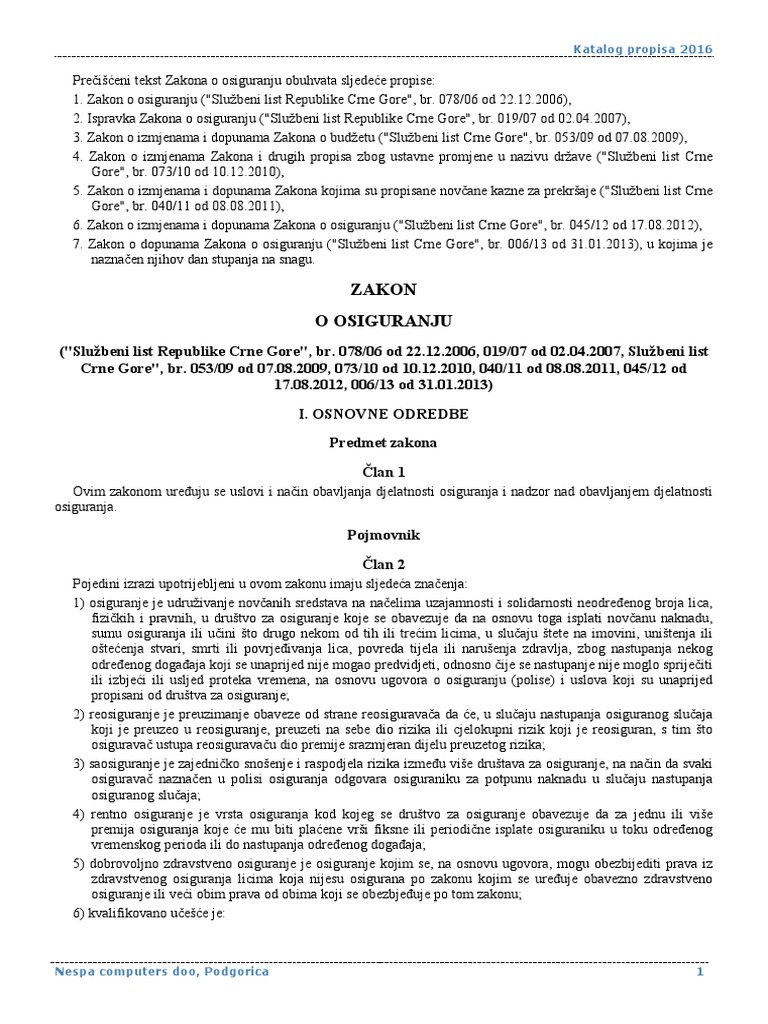 Zakon o Osiguranju | PDF