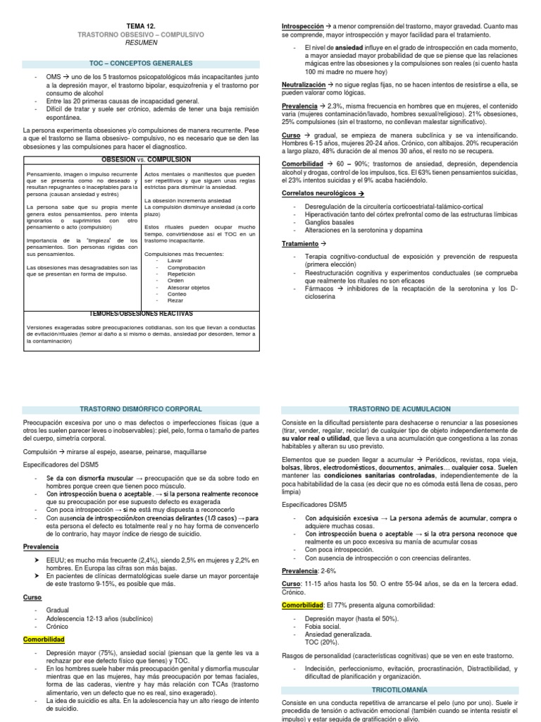 TOC - Conceptos Generales: Resumen | PDF | Desorden obsesivo compulsivo ...