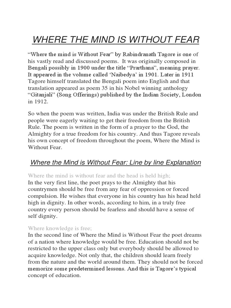 Where The Mind Is Without Fear | PDF | Religion & Spirituality ...