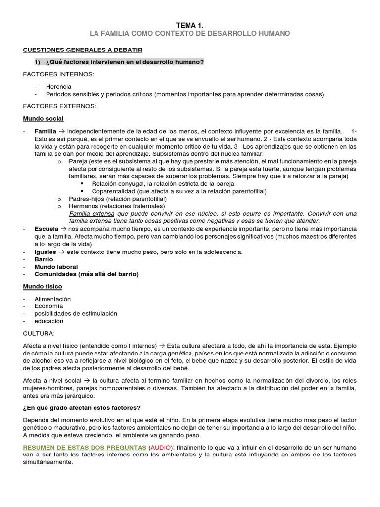 TEMA 1. La Familia Como Contexto de Desarrollo | PDF | Teoría de apego | Aprendizaje