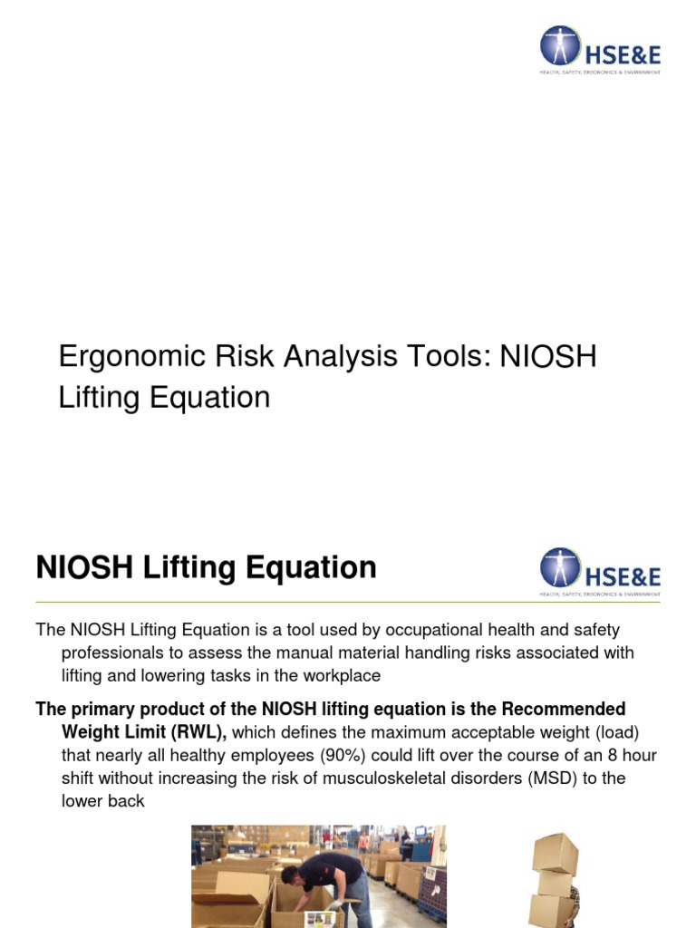 Risk Analysis Tools NIOSH Lifting Equation | PDF | Safety | Workplace