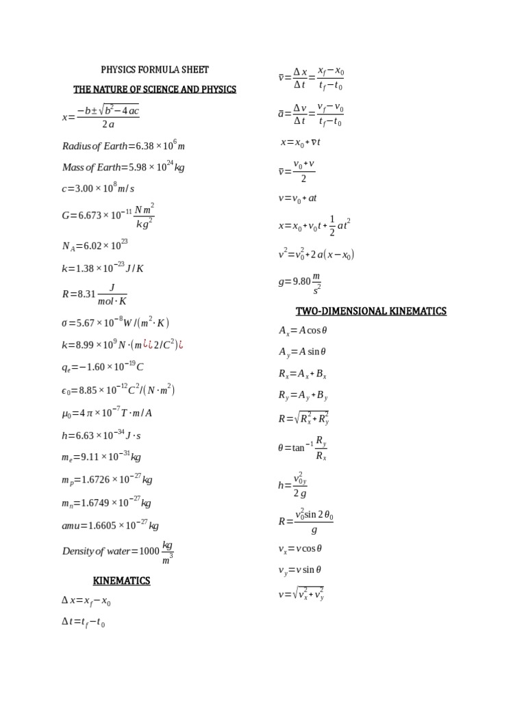 Physics Cheat Sheet for Students | PDF | Torque | Heat