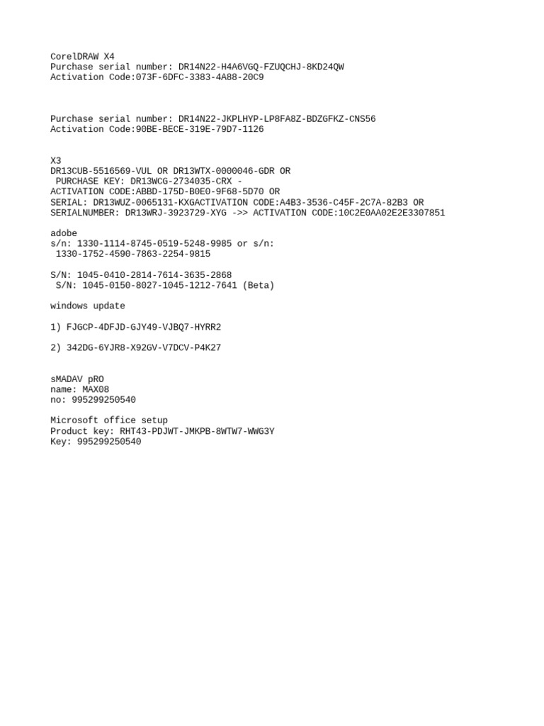 CorelDRAW X4 Purchase Serial Number DR14 | PDF