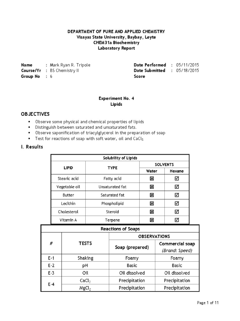 Experiment 4 Lipids | PDF | Fatty Acid | Solvation