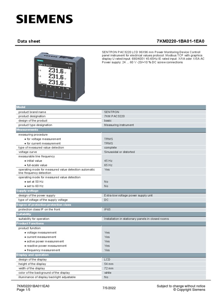 7KM32201BA011EA0 - Datasheet (PAC3220) | PDF | Alternating Current ...