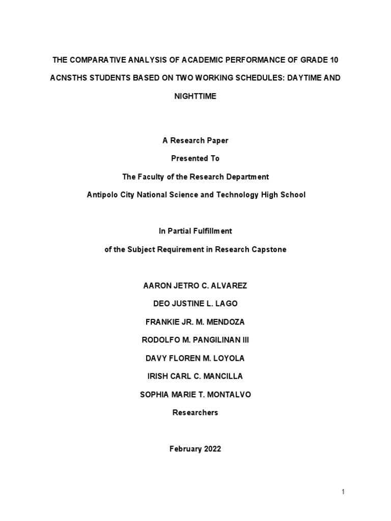 Daytime vs Nighttime Study Impact on ACNSTHS | PDF | Survey Methodology ...
