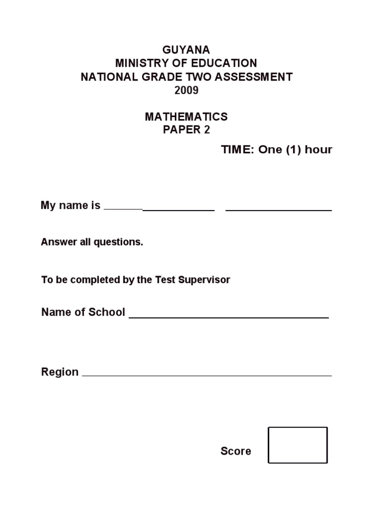 National Grade 2 Assessment - 2009 - Mathematics P2 PDF | PDF | Mathematics