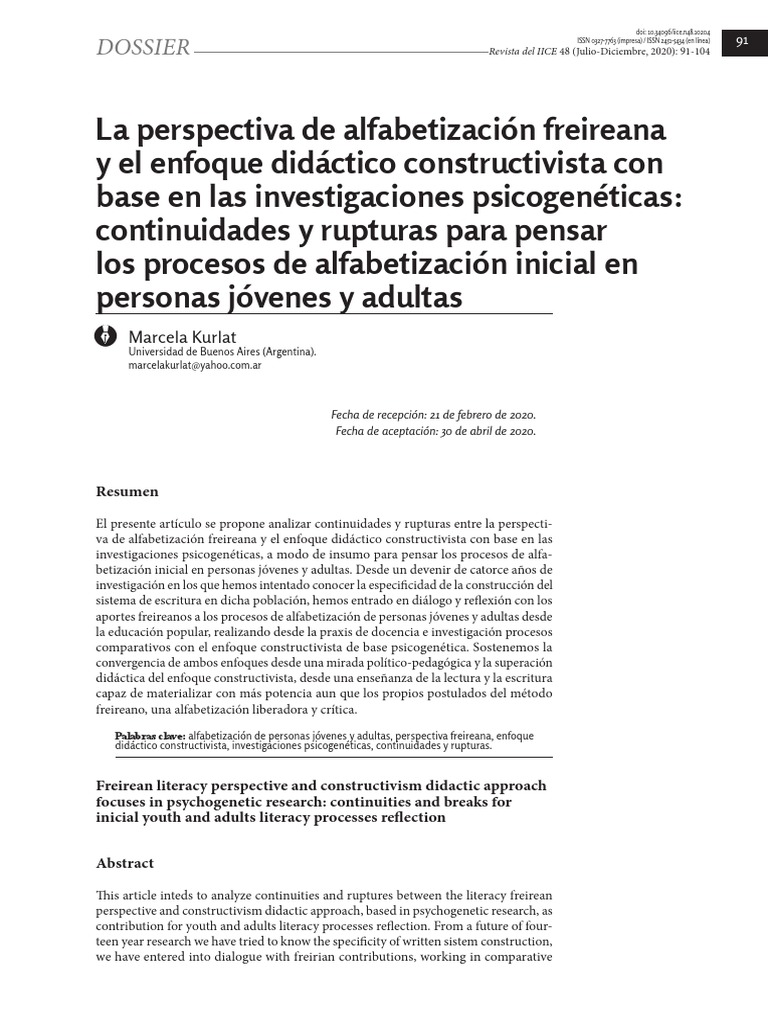 KURLAT, M (2020) Alfabetización de Jóvenes y Adultos | PDF | Literatura ...