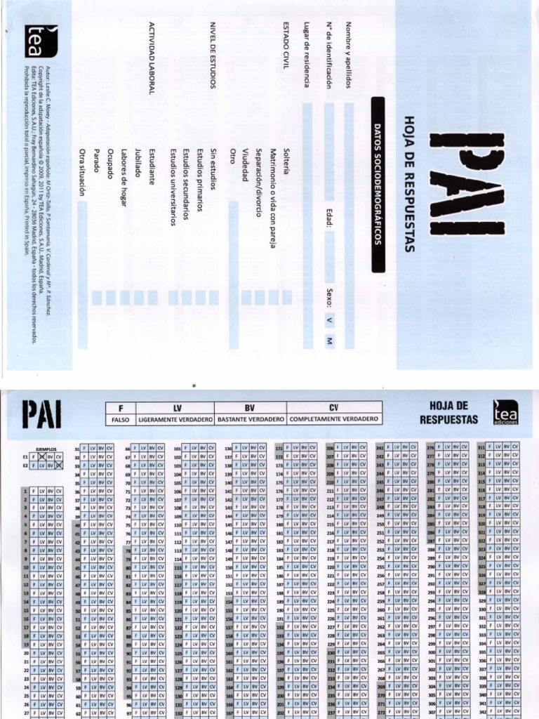 Hoja de Respuestas Pai | PDF