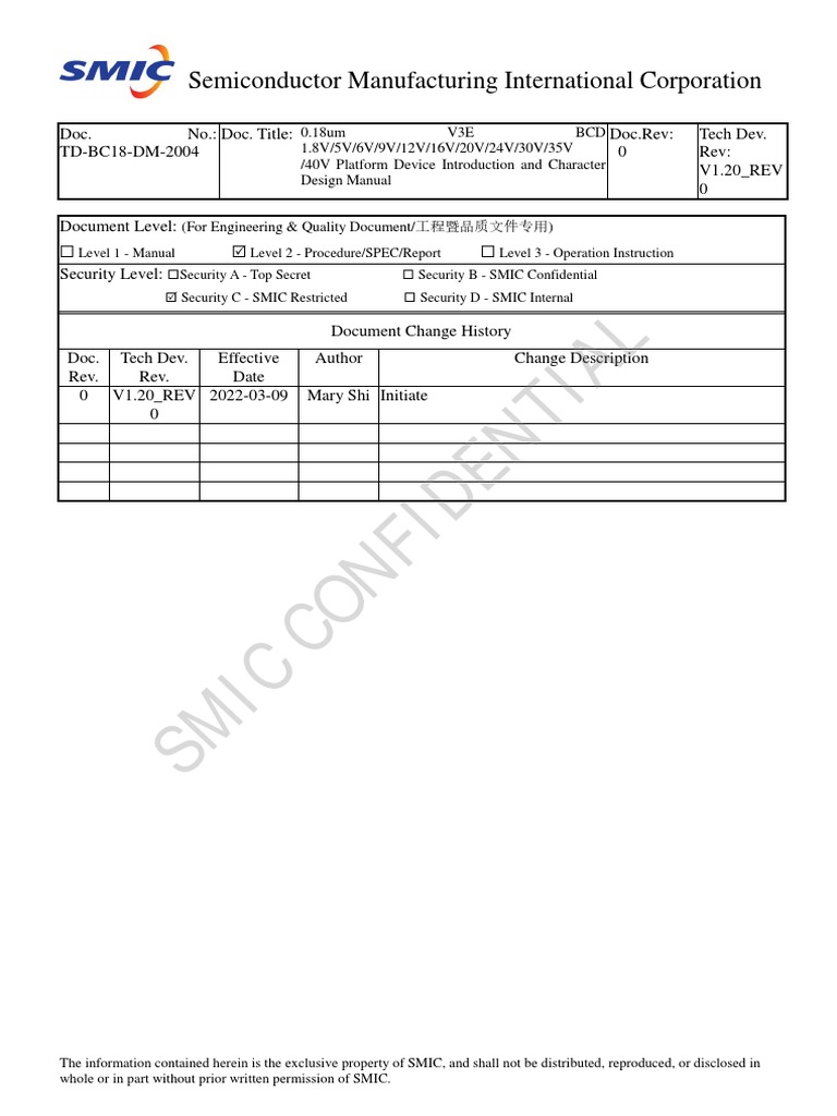 Smic Confidential: Semiconductor Manufacturing International Corporation | PDF | Bipolar ...