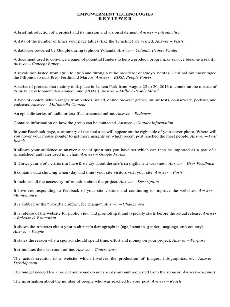 EmTech Quarter 2 Long Test Reviewer Humss | PDF | World Wide Web ...