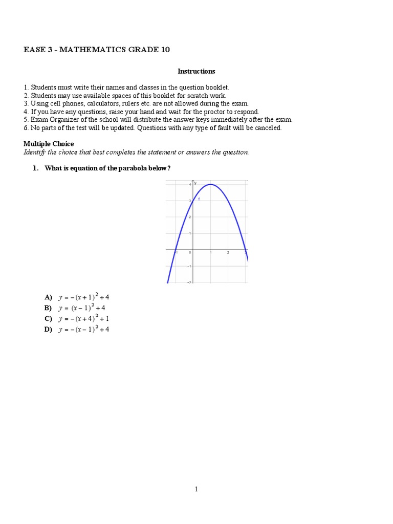 Ease 3 - Mathematics Grade 10 | PDF | Histogram | Quadratic Equation