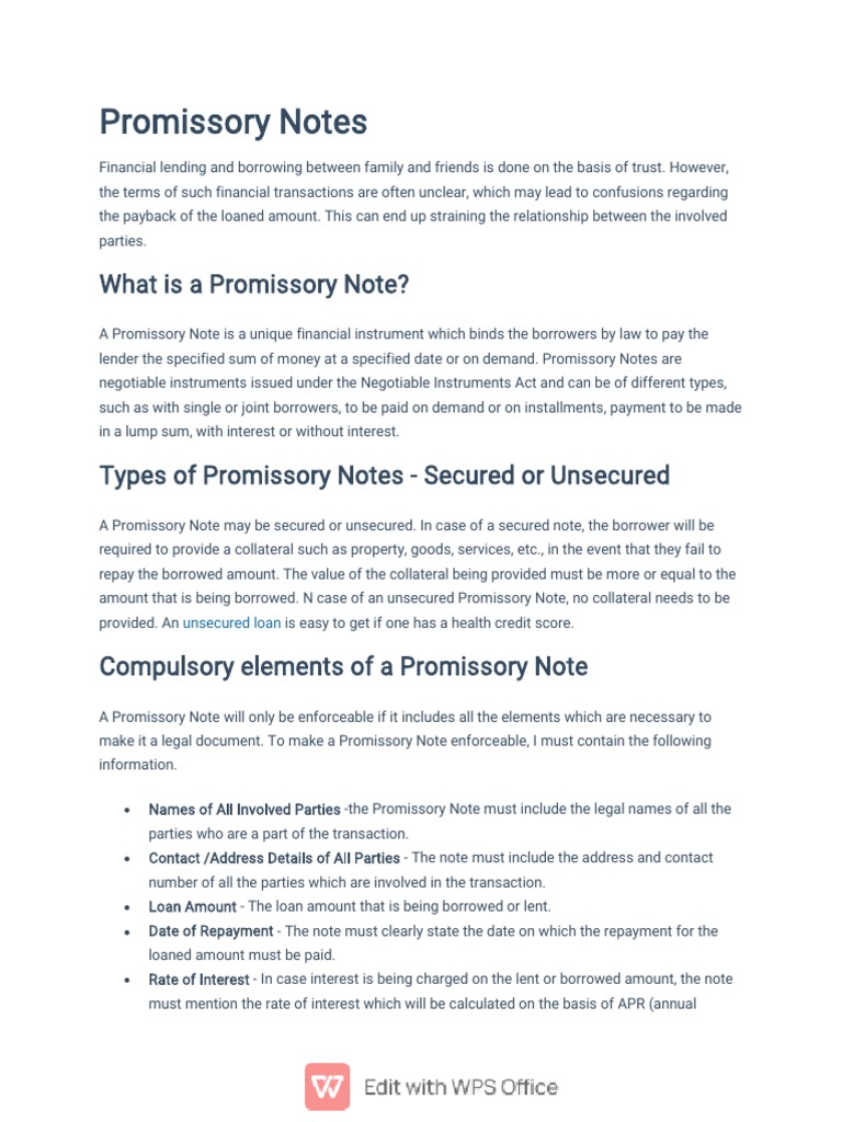 Promissory Notes 1 PDF | PDF | Loans | Promissory Note
