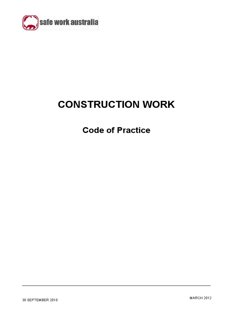 Code of Practice - Construction Work - AUS | PDF | Occupational Safety And Health | Personal ...