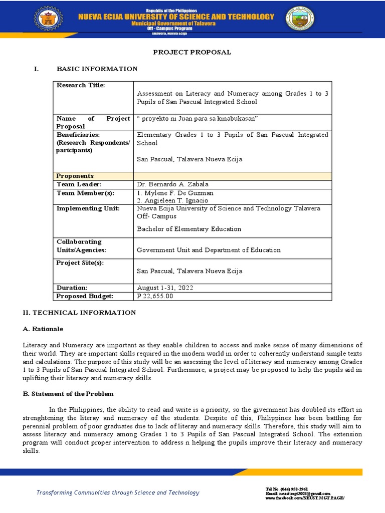 Sample Project Proposal | PDF | Literacy