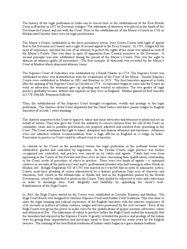 History of Legal Profession in India | PDF | Barrister | Lawyer