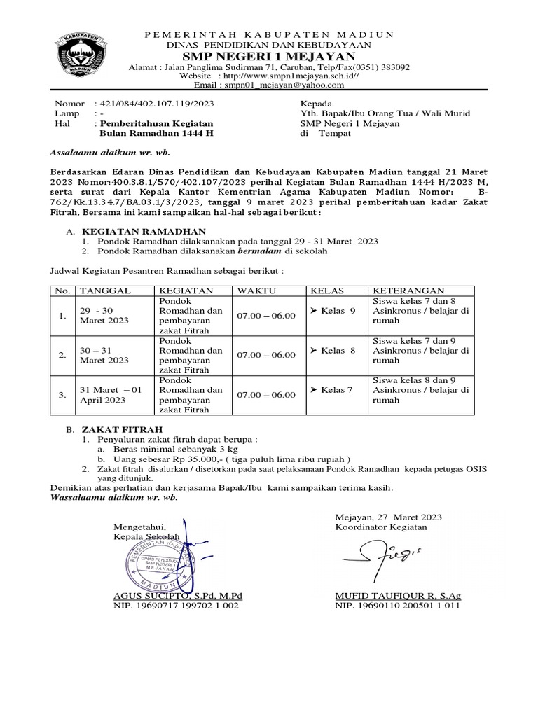 Edaran Pondok Ramadhan Dan Zakat 2023 PDF | PDF