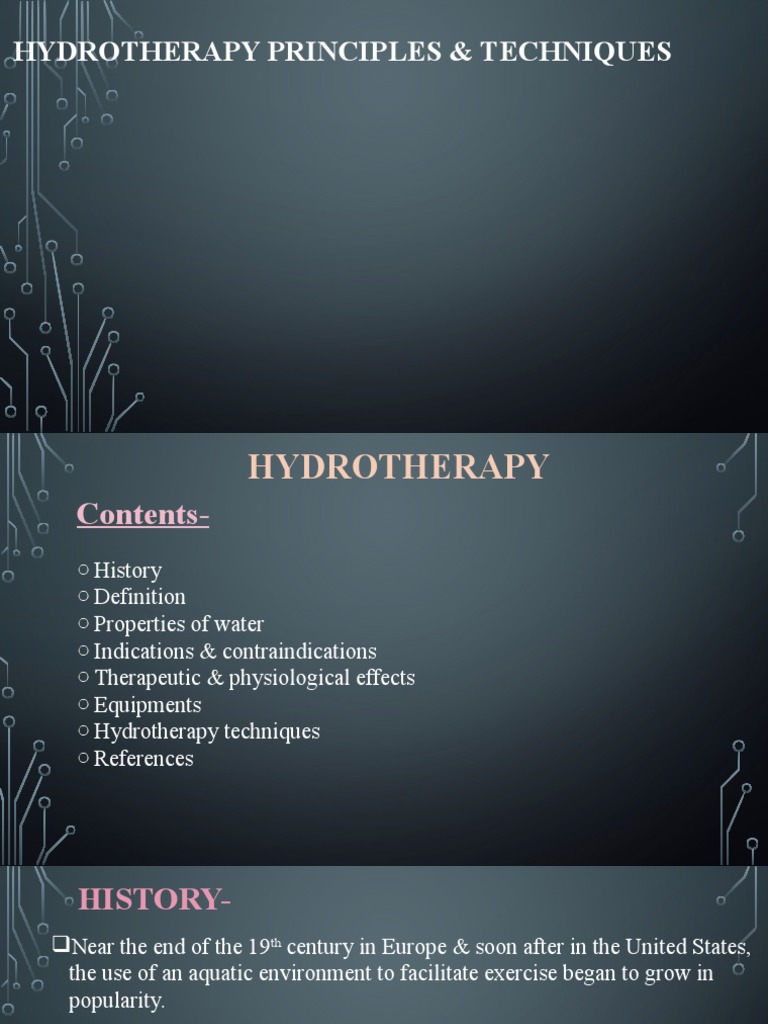Hydrotherapy Principles & Techniques | PDF | Clinical Medicine