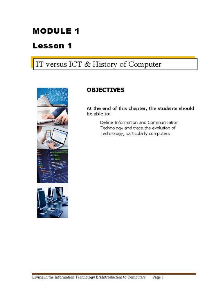 Introduction to Information and Communication Technology: Defining ICT, Tracing the Evolution of ...