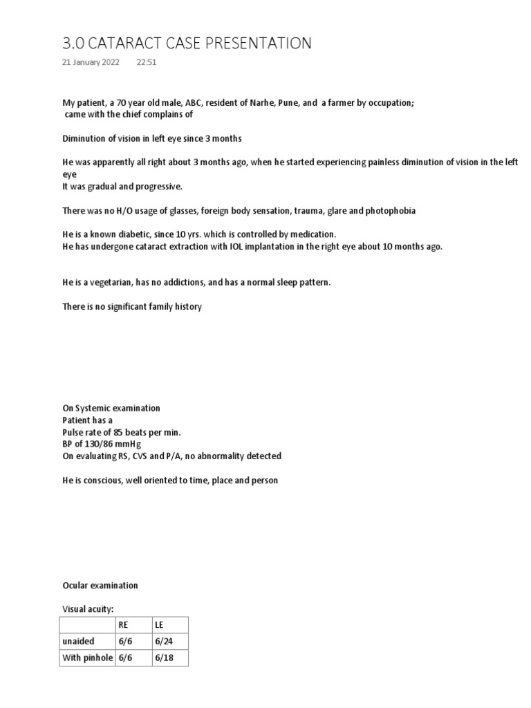 Cataract Case Presentation | PDF | Human Eye | Clinical Medicine