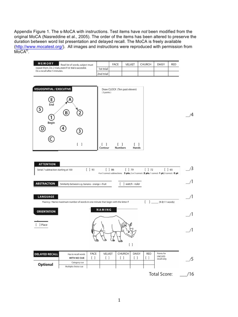 Short Moca Test Download Free Pdf Clock Recall Memory