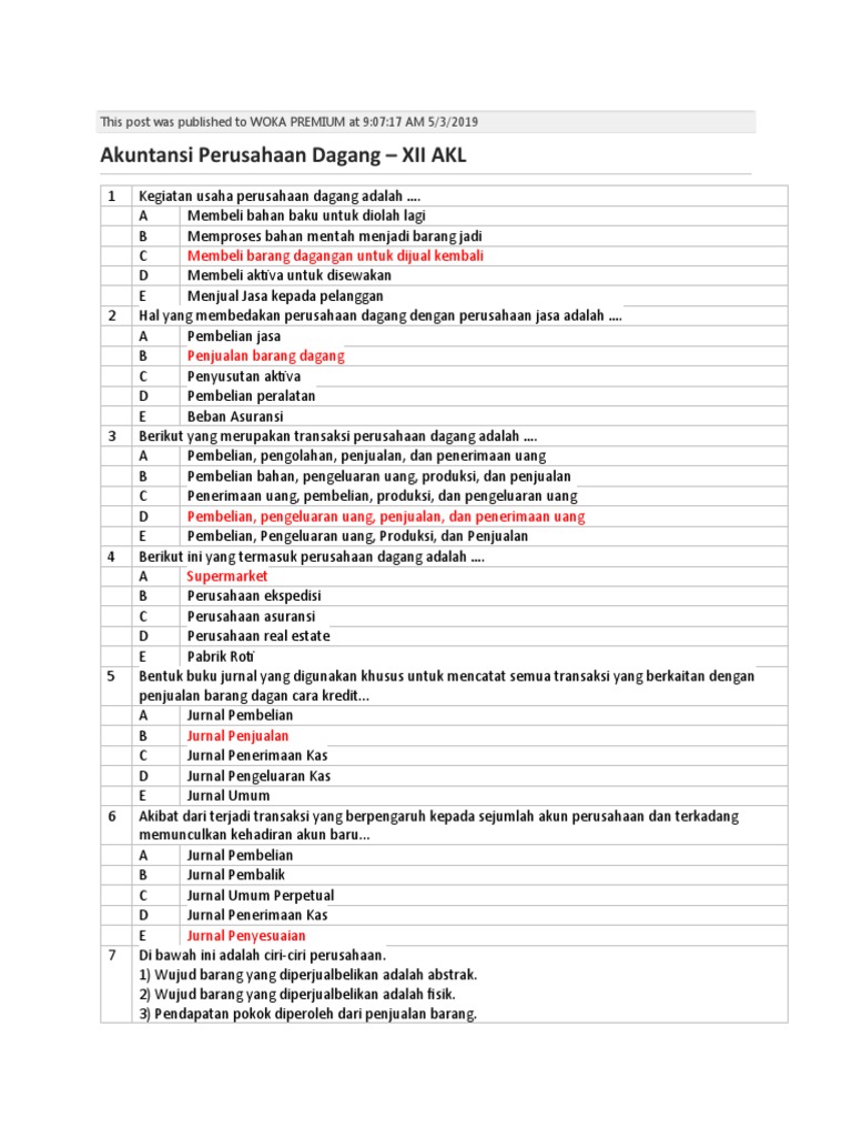 Akuntansi Perusahaan Dagang XII AKL | PDF