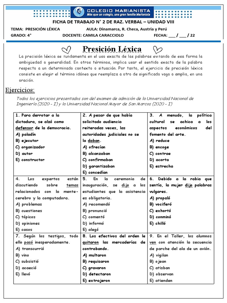 RV - UNID 8 - FICHA 2 - Presicion Lexica | PDF
