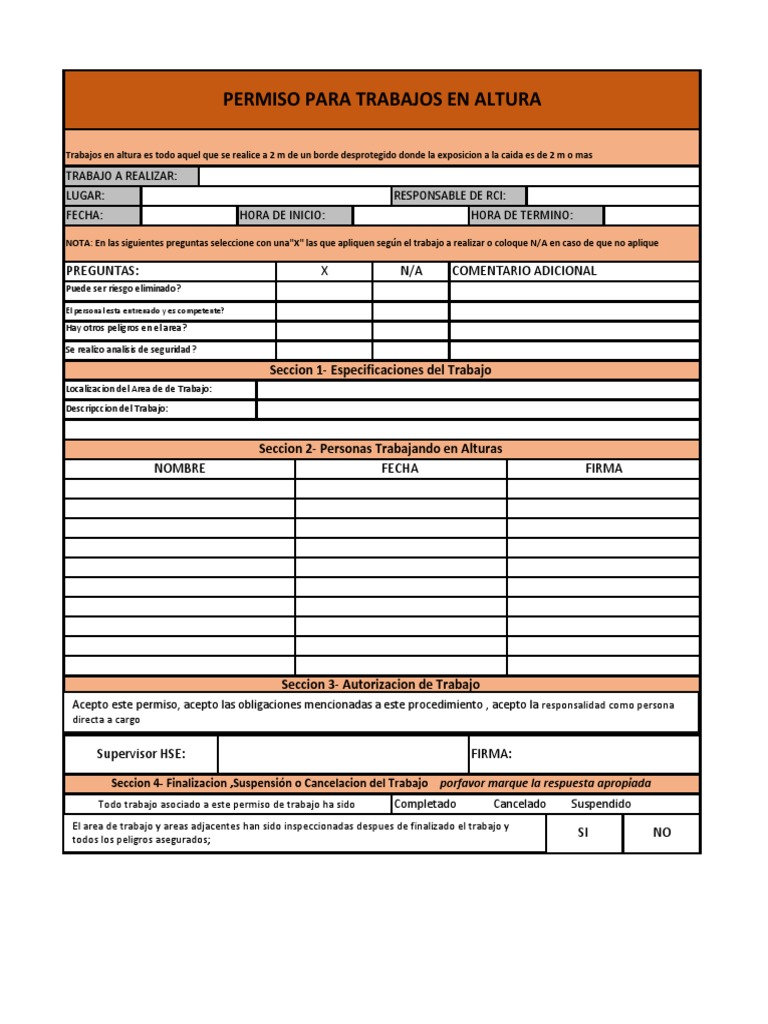 PERMISO PARA TRABAJO EN ALTURAS.pdf | PDF