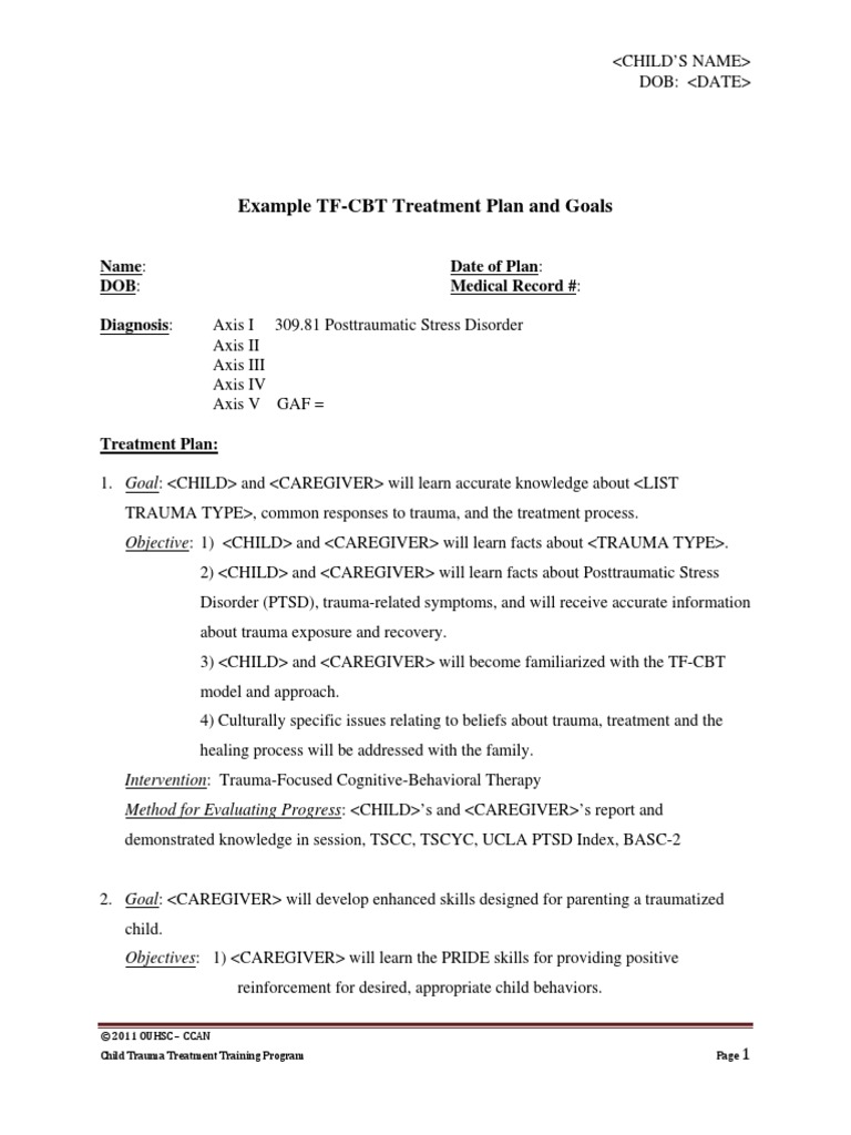 Example TF CBT Treatment Plan | PDF | Psychological Trauma | Cognitive Behavioral Therapy