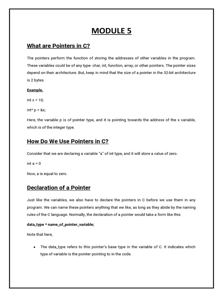Module 5 Pointers And Files Pdf Pointer Computer Programming C Programming Language 1062